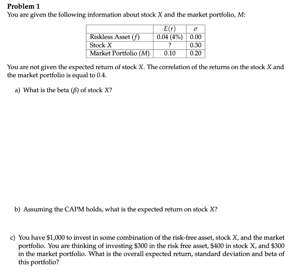 Solved Problem 1You are given the following information | Chegg.com