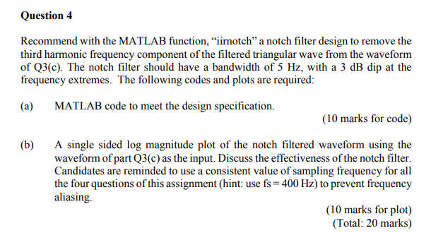 Question 4 Recommend with the MATLAB function, | Chegg.com