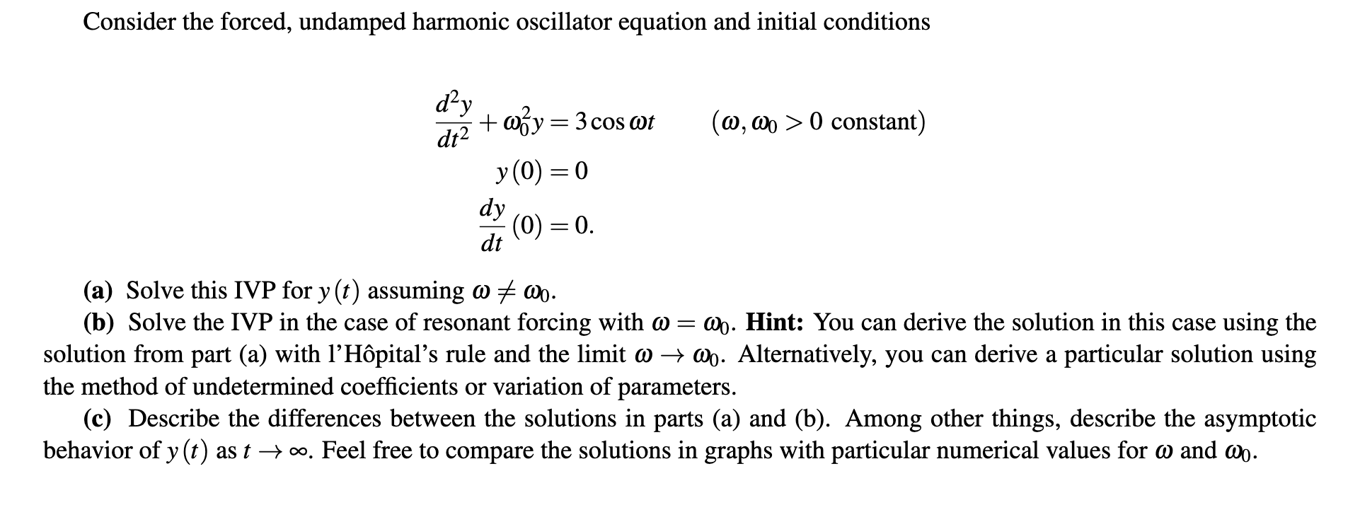 Solved Consider the forced, undamped harmonic oscillator | Chegg.com