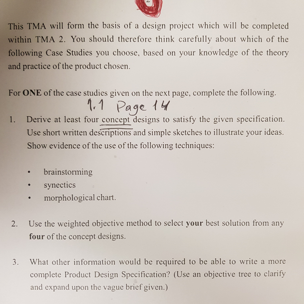 This TMA will form the basis of a design project | Chegg.com