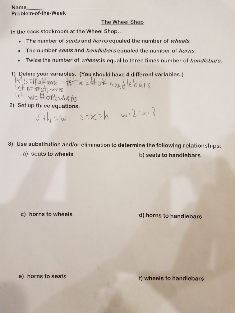 Solved Name Problem-of-the-Week The Wheel Shop In the back | Chegg.com