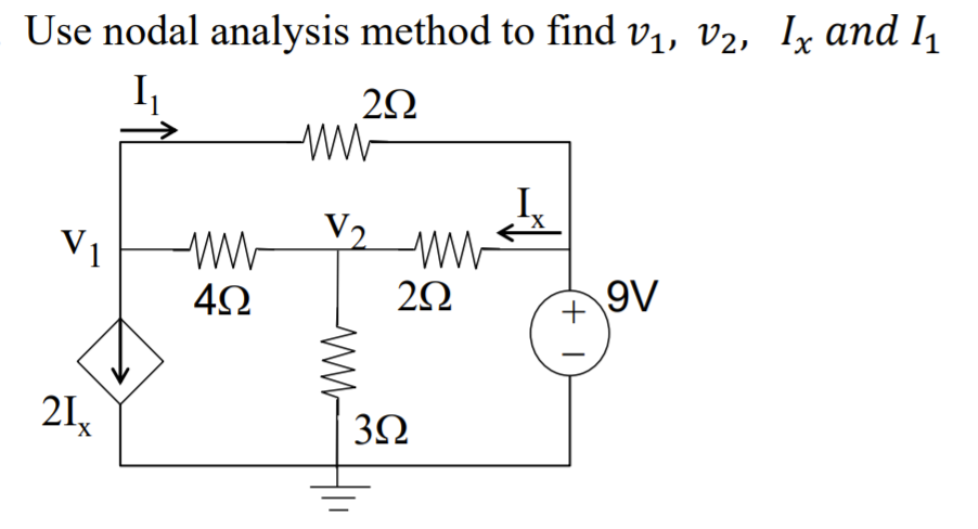 Solved Use nodal analysis method to find V1, V2, Ix and 11 1 | Chegg.com
