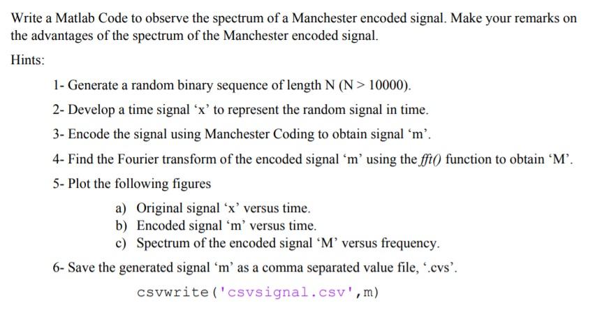 Solved Write a Matlab Code to observe the spectrum of a | Chegg.com