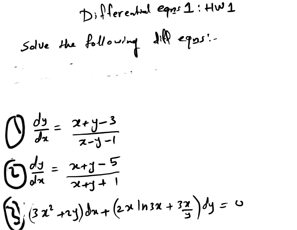 Solved Differential eqns 1 : HW 1 following fill equst- dipp | Chegg.com