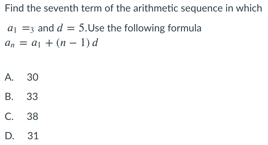 Solved Find the seventh term of the arithmetic sequence in | Chegg.com