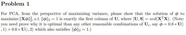 For PCA, from the perspective of maximizing variance, | Chegg.com