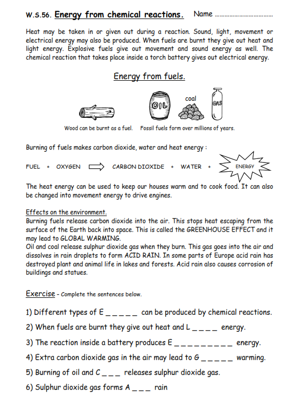 Solved W.S.56. Energy from chemical reactions. Name ..... | Chegg.com