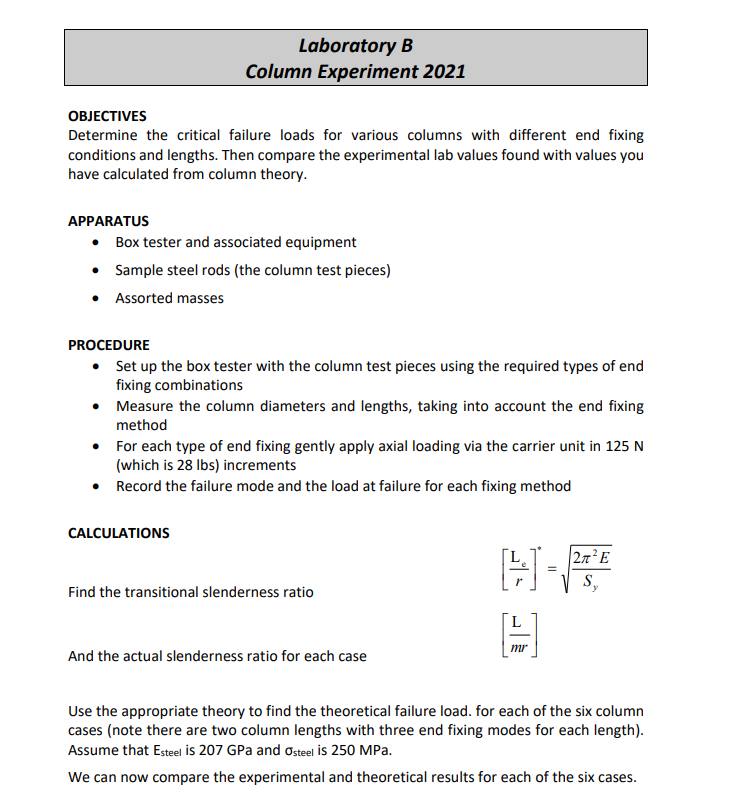 Laboratory B Column Experiment 2021 OBJECTIVES | Chegg.com