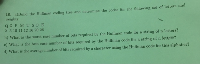 Solved 10. a)Build the Huffman coding tree and determine the | Chegg.com