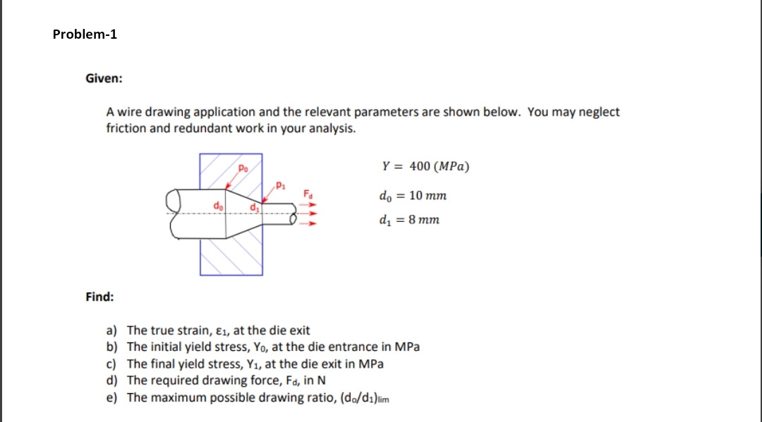 Solved A wire drawing application and the relevant | Chegg.com
