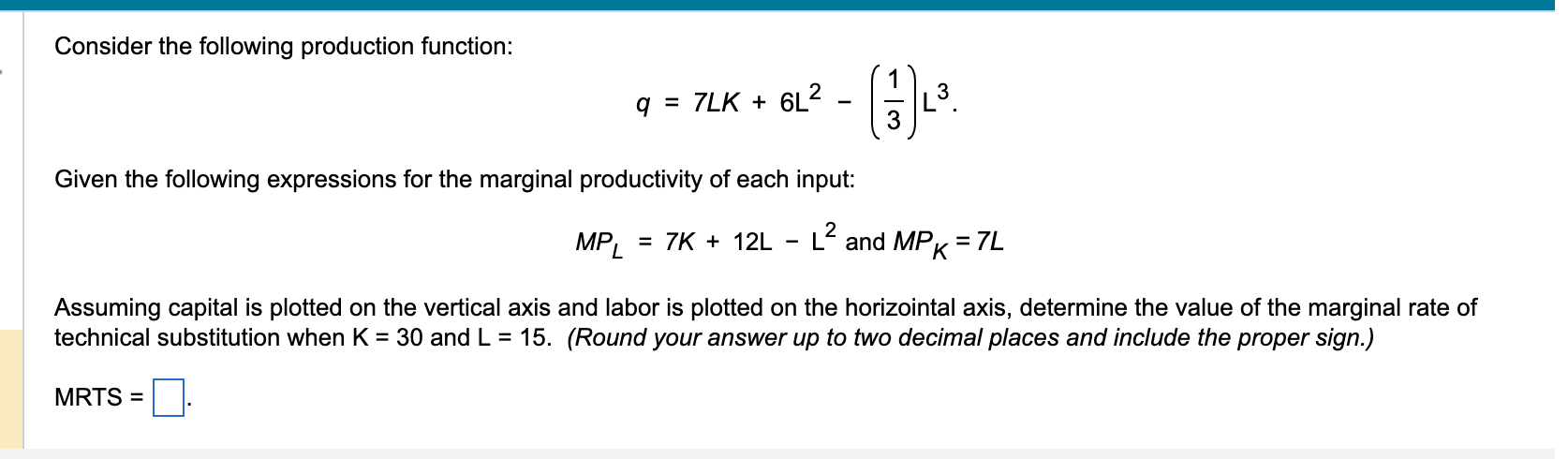 Solved Consider the following production function: | Chegg.com