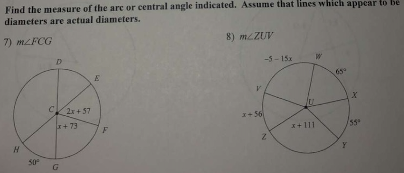 Solved Find the measure of the arc or central angle | Chegg.com