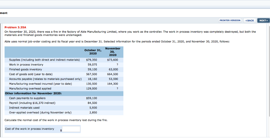 Solved ment PRINTER VERSION NEXT BACK Problem 3.35A the | Chegg.com