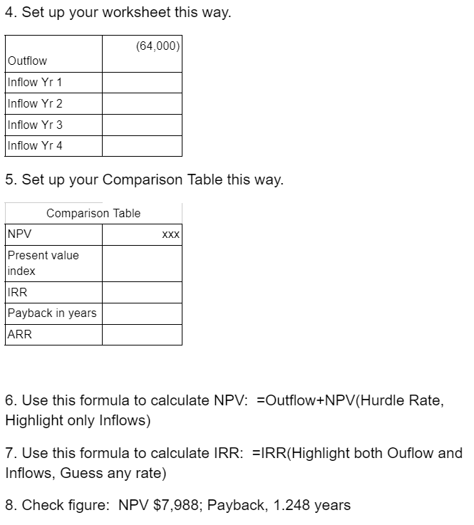 4. Set up your worksheet this way. 5. Set up your | Chegg.com