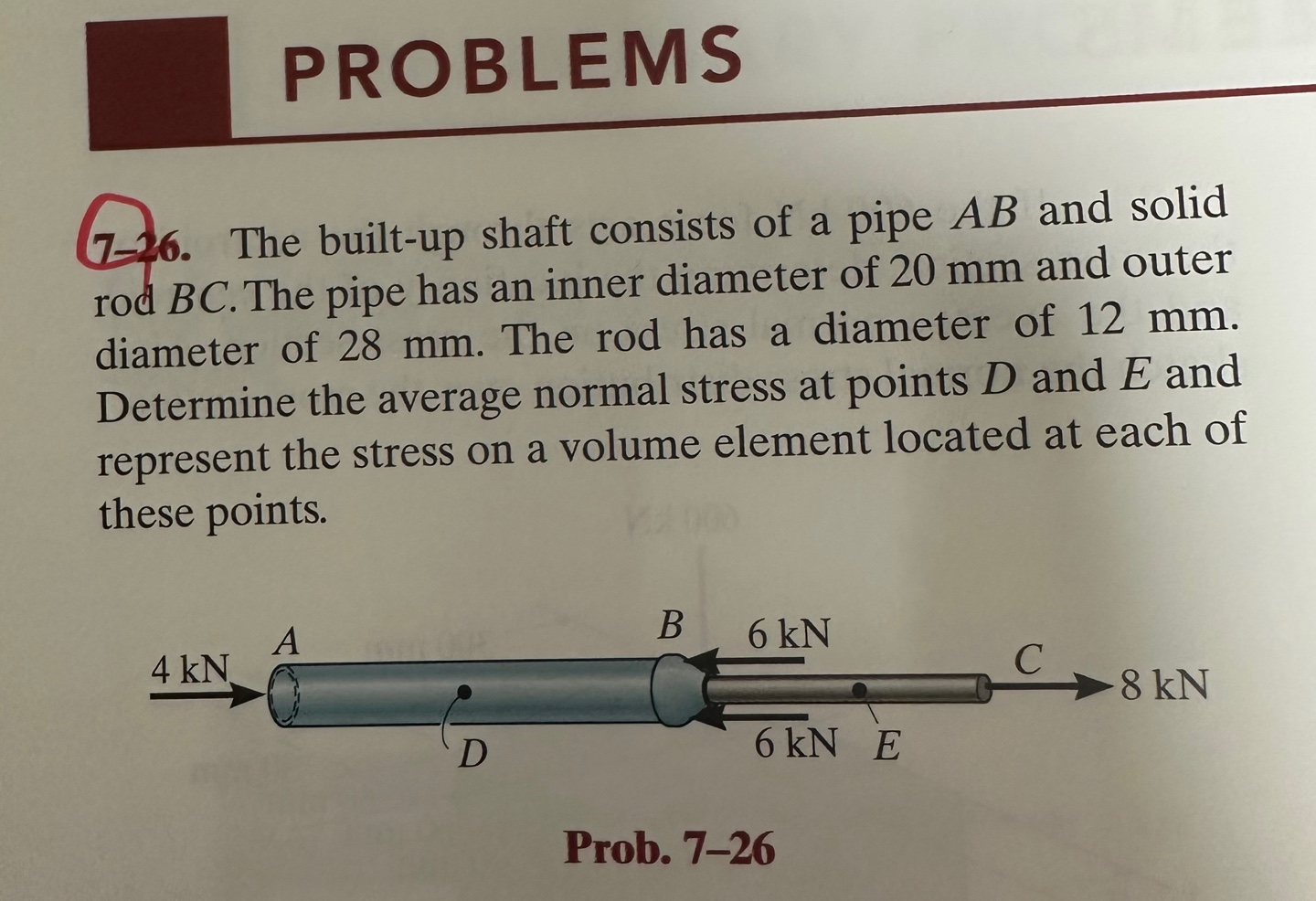 Solved 7-26. The built-up shaft consists of a pipe AB and | Chegg.com