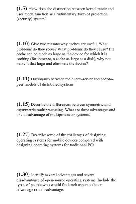 Solved (1.5) How does the distinction between kernel mode | Chegg.com