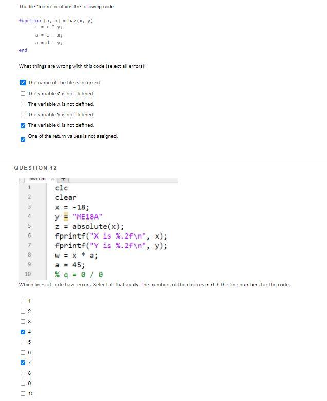 Solved QUESTION 8 The file "foo.m" contains the following | Chegg.com