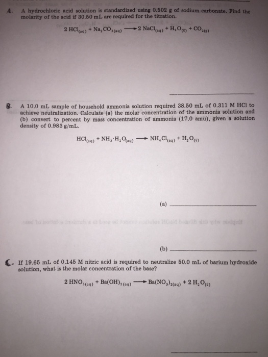 Solved A hydrochloric acid solution is standardized using | Chegg.com