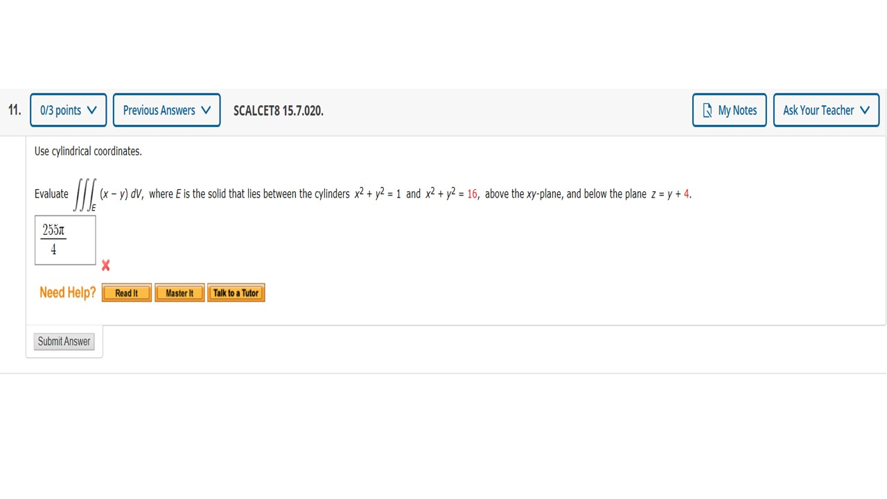 Solved 11. 0/3 points v Previous Answers | SCALCET8 | Chegg.com