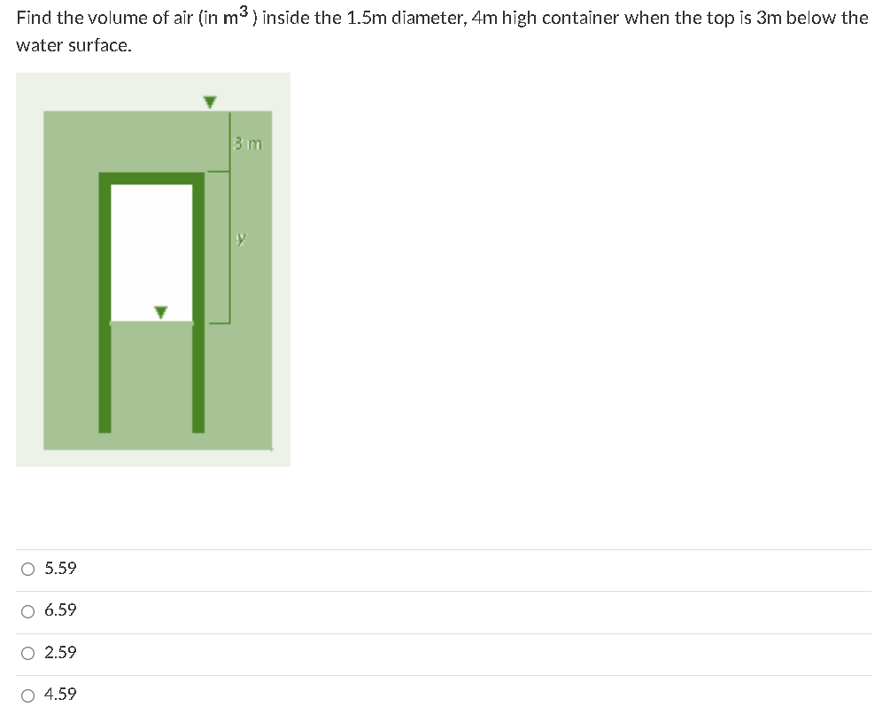Solved Find the volume of air (in m3) inside the 1.5m | Chegg.com