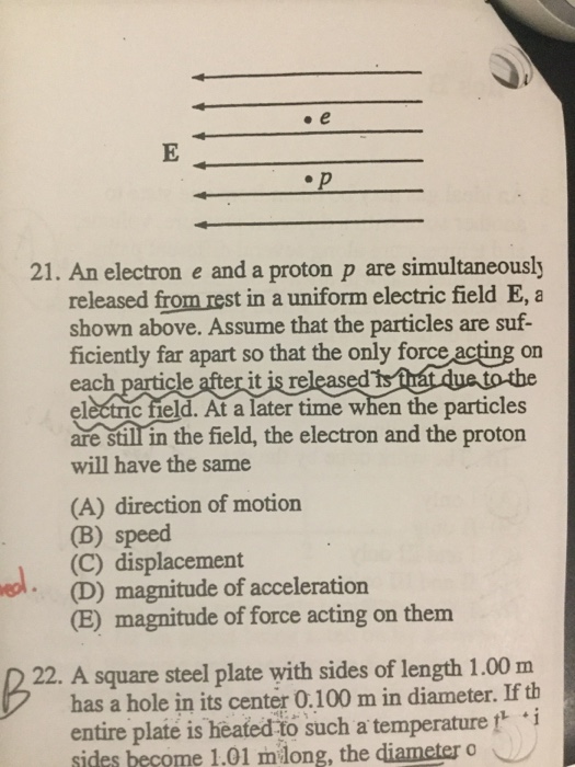 Solved an electron E and a proton P are simultaneously | Chegg.com