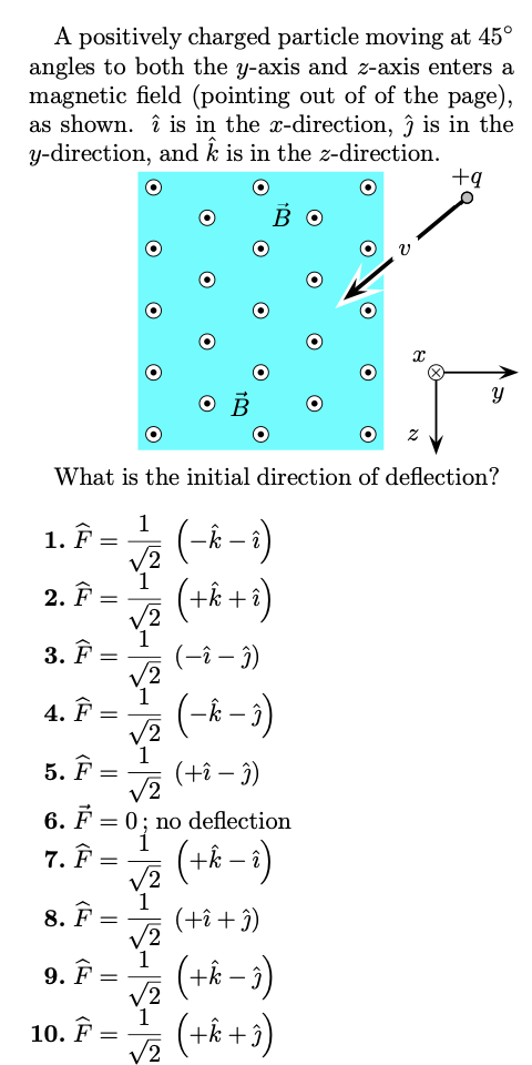Solved A positively charged particle moving at 45° angles to | Chegg.com