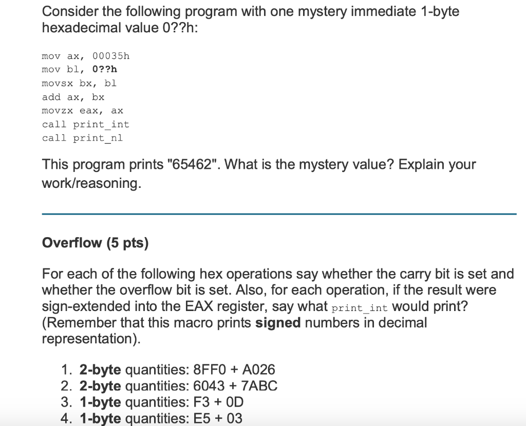 Solved Consider the following program with one mystery | Chegg.com