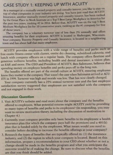 Solved CASE STUDY 1: KEEPING UP WITH ACUITY a manager at a | Chegg.com