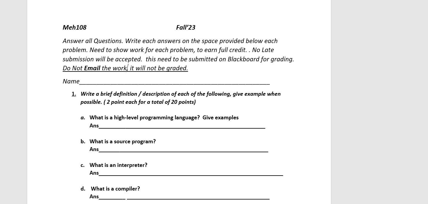 Solved Answer all Questions. Write each answers on the space | Chegg.com