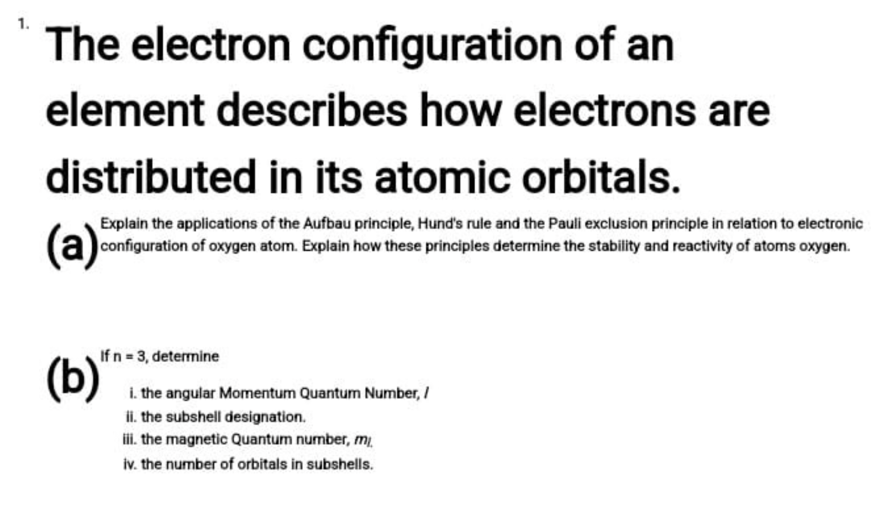 Solved The electron configuration of an element describes | Chegg.com