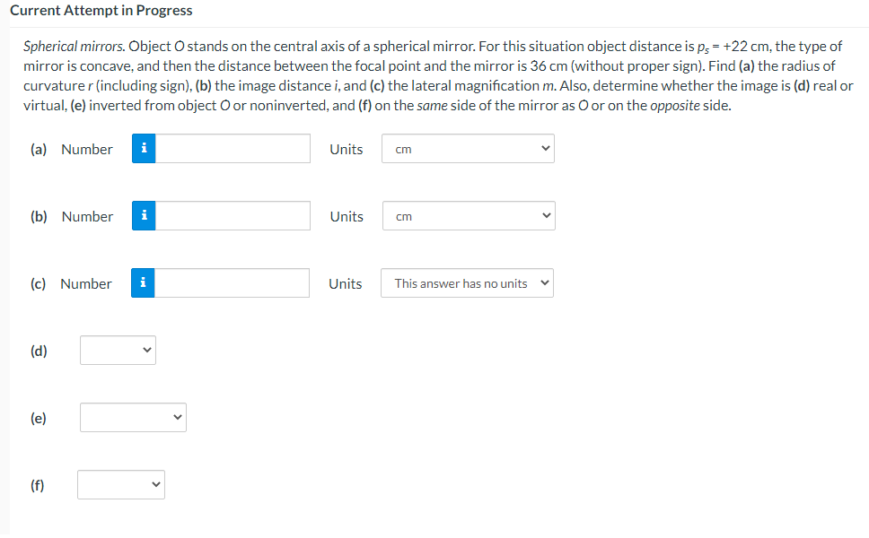 Solved Current Attempt in Progress Spherical mirrors. Object | Chegg.com