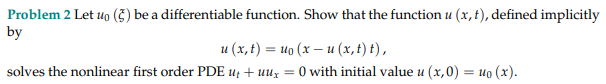 Solved roblem 2 Let u0(ξ) be a differentiable function. Show | Chegg.com