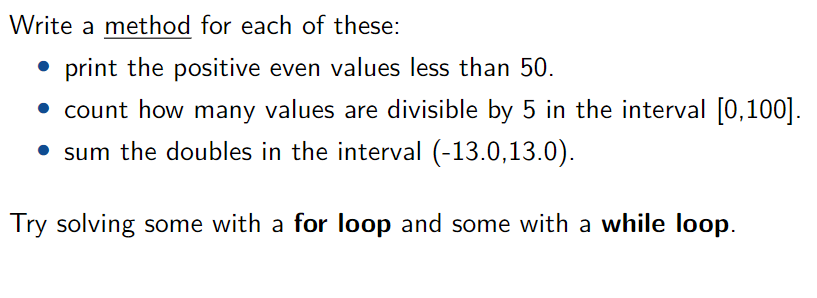 Solved Write a method for each of these: print the positive | Chegg.com