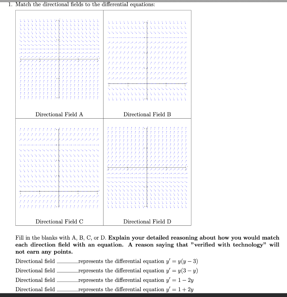 Solved 1. Match the directional fields to the differential | Chegg.com