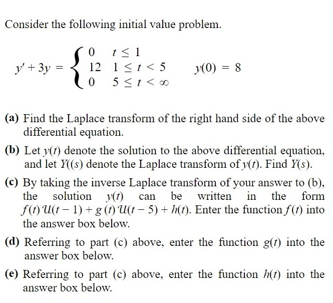 Solved Consider the following initial value problem. y' + 3y | Chegg.com