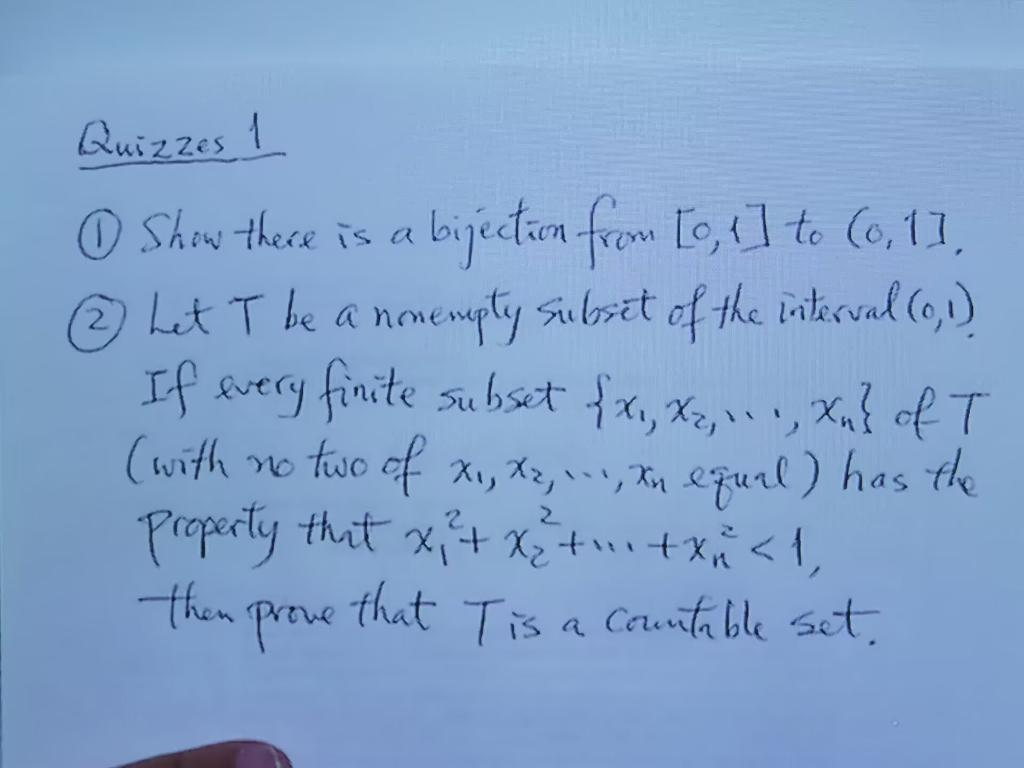 Solved Quizzes 1 (1) Show there is a bijection from [0,1] to | Chegg.com