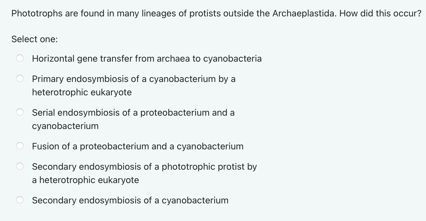 Solved Phototrophs are found in many lineages of protists | Chegg.com