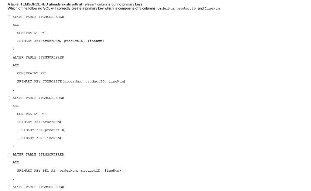 Solved A table ITEMSORDERED already exists with all relevant | Chegg.com