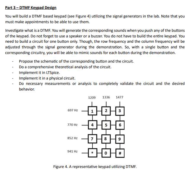 Solved Part 3 - ﻿DTMF Keypad DesignYou will build a DTMF | Chegg.com