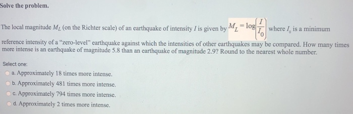 Solved Solve the problem. The local magnitude M (on the | Chegg.com