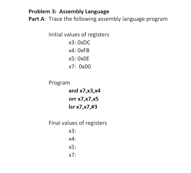 Solved Problem 3 Assembly Language Part A Trace The 