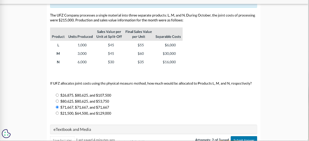 Solved The UFZ Company processes a single material into | Chegg.com