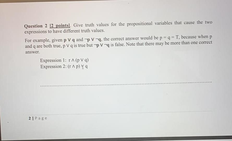 Solved Question 2 12 points). Give truth values for the | Chegg.com
