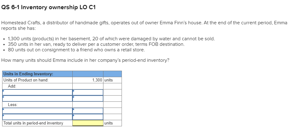 Solved QS 6-1 Inventory ownership LO C1 Homestead Crafts, a | Chegg.com