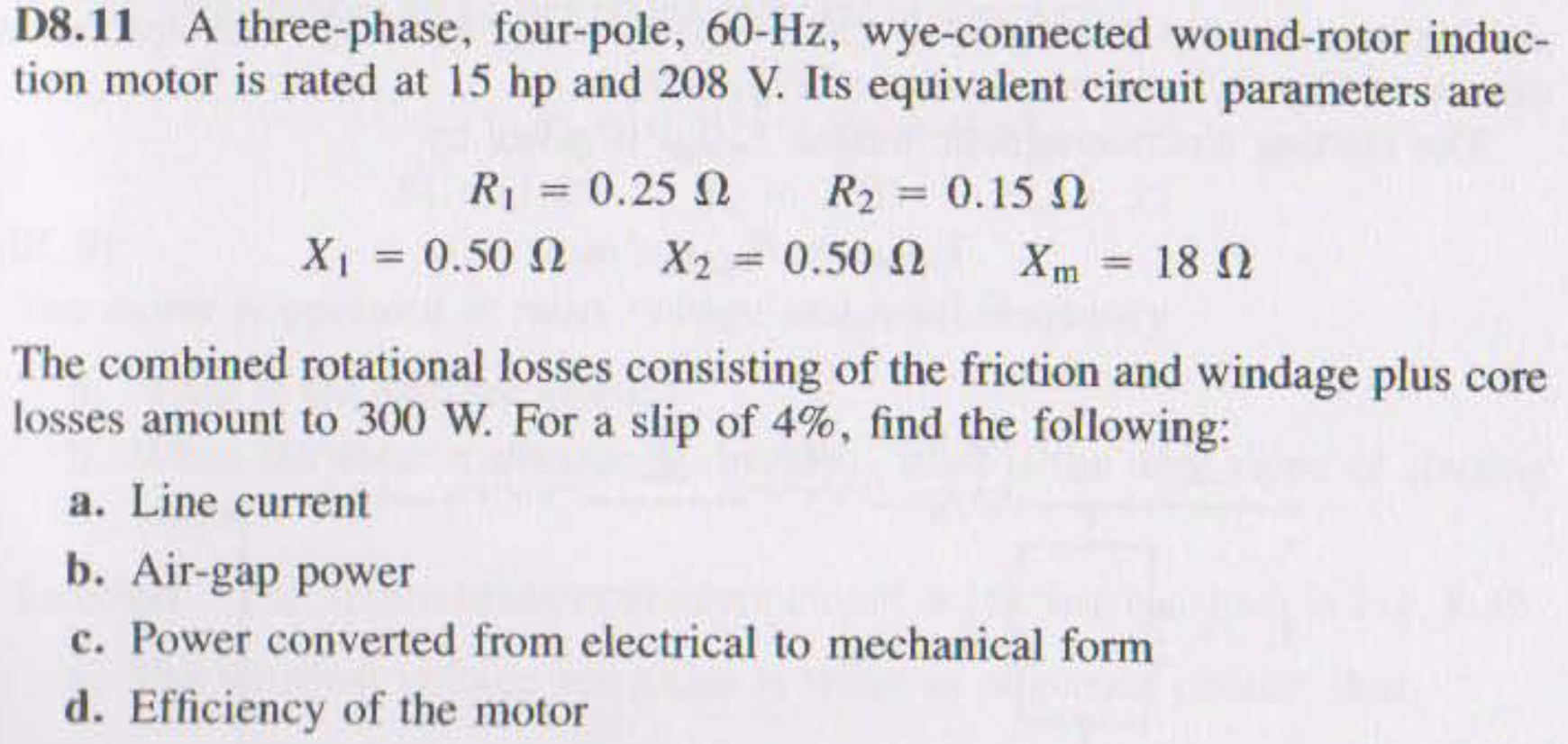 Solved D8.11 A three-phase, four-pole, 60−Hz, wye-connected | Chegg.com