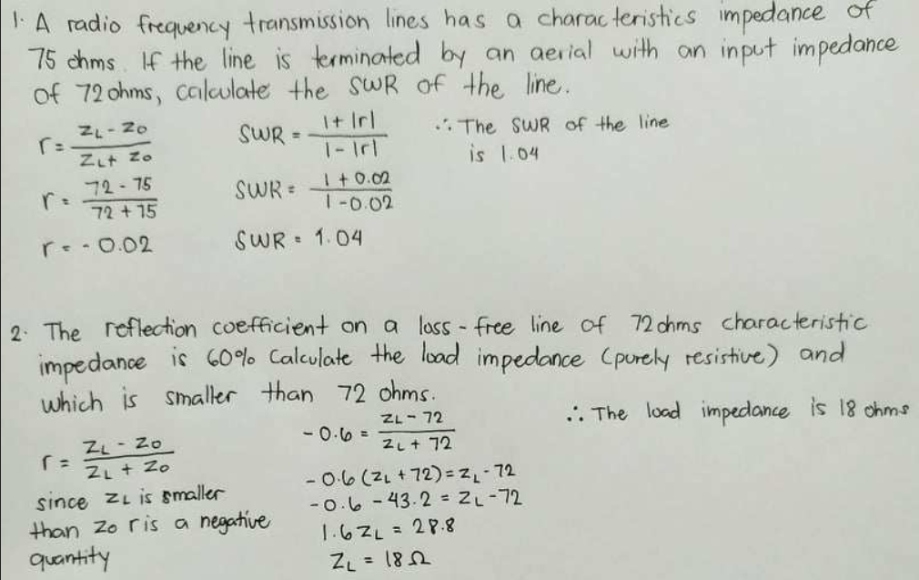 Solved 1. A radio frequency transmission lines has a | Chegg.com