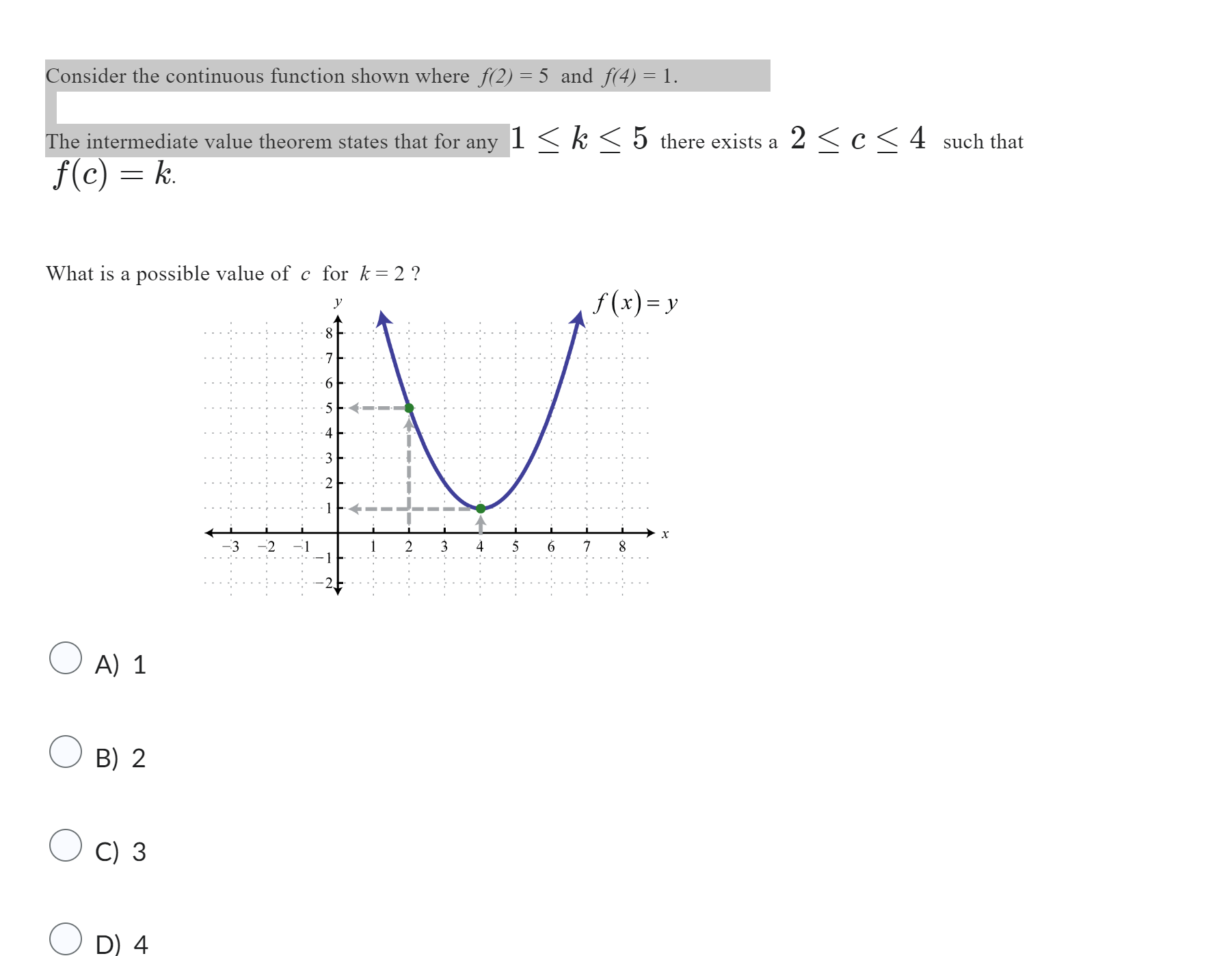 Solved Consider the continuous function shown where f(2)=5 | Chegg.com