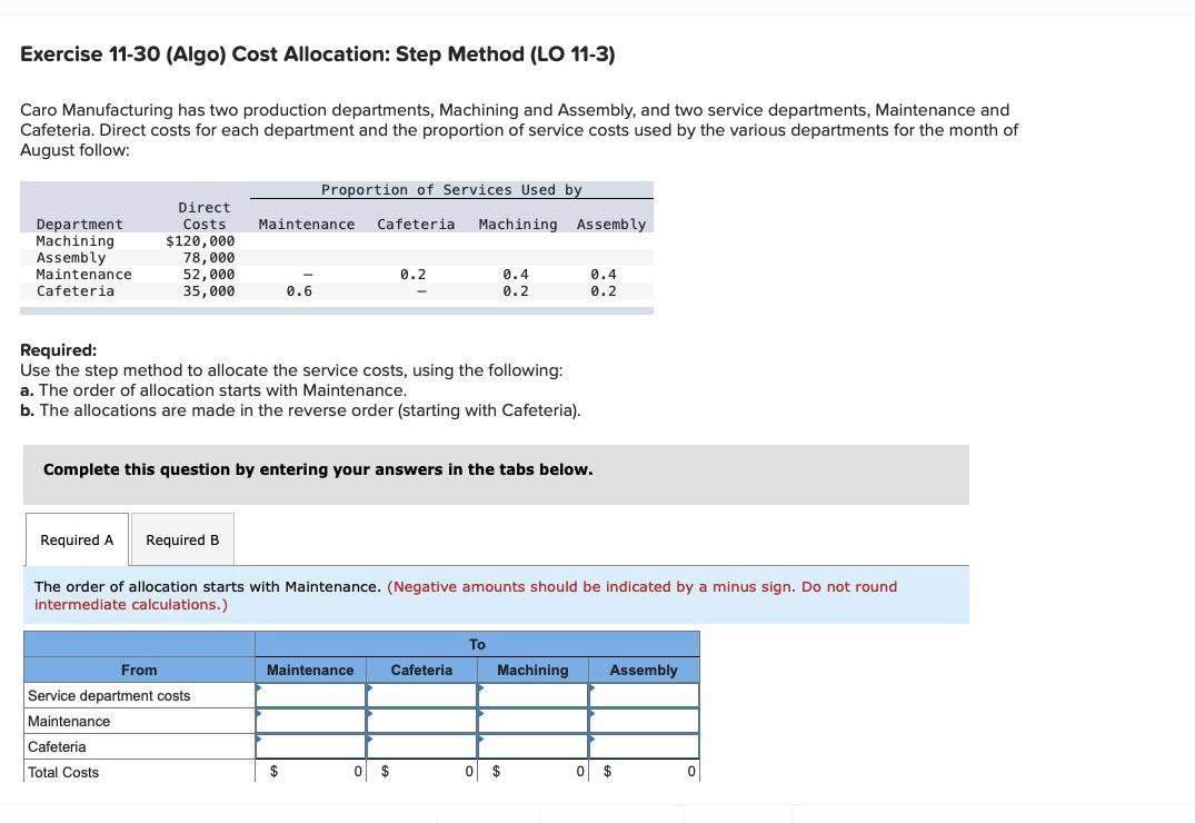 Solved Exercise 11-30 (Algo) Cost Allocation: Step Method | Chegg.com