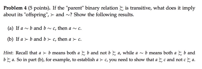 Solved If the "parent" binary relation is transitive, what | Chegg.com