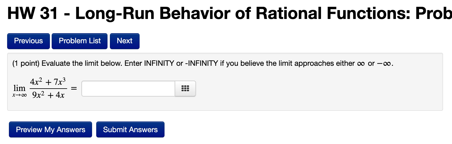 Solved HW 31 - Long-Run Behavior of Rational Functions: Prob | Chegg.com